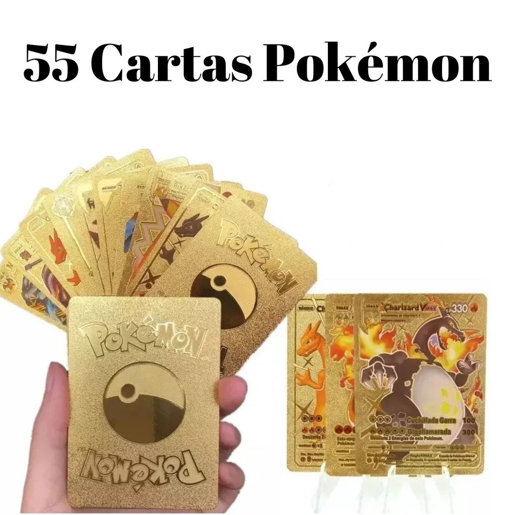 Kit 55 Cartas Gold Pokemon Folha De Ouro Douradas Edicao Limitada ...