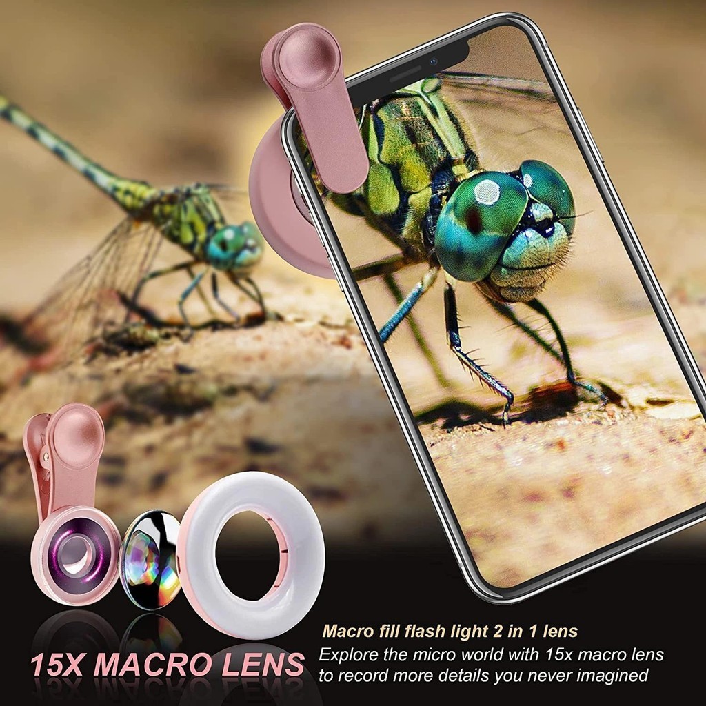 Lente Macro 15X 2 Em 1 Para iPhone Android com LED Preenchimento de ...
