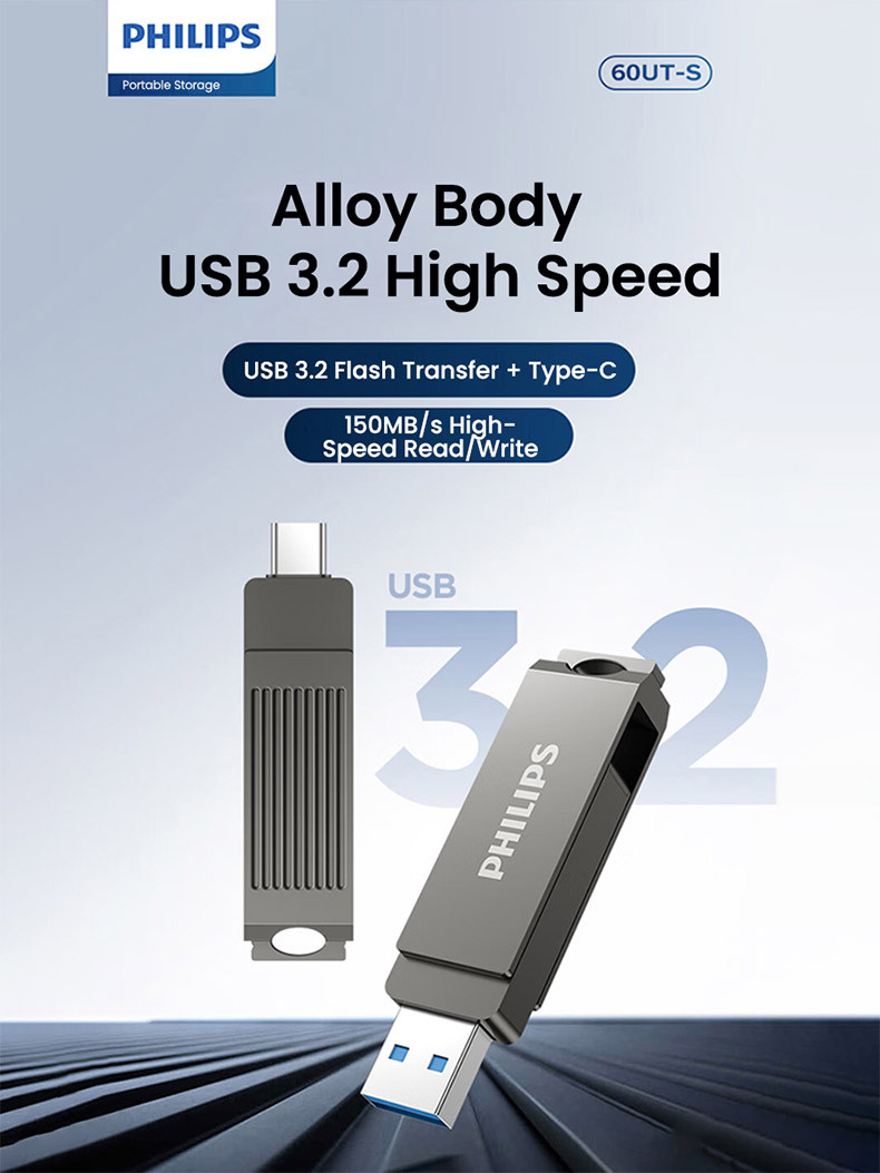 Unidade Flash De Interface Dupla PHILIPS USB3.2/TYPE-C | Shopee Brasil