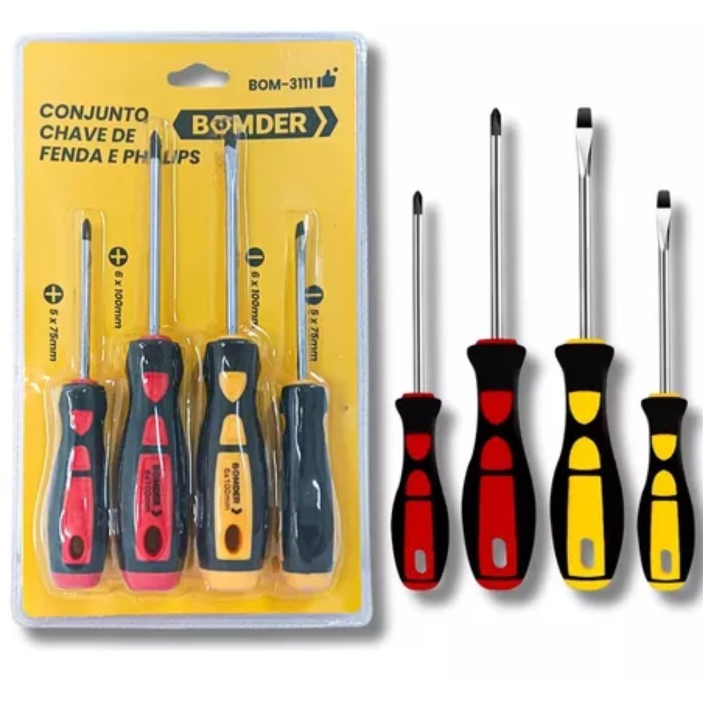Jogo de Chaves de Fendas e Philips KIT C/ 4 Peças Cabo Macio | Shopee ...