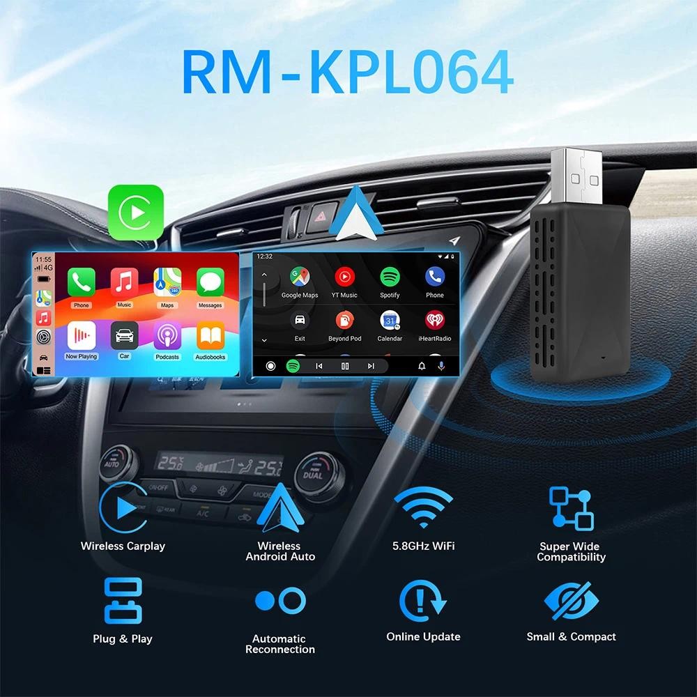 CarPlay Sem Fio Android Adaptador Automático 2 Em 1 Mini Caixa Plug & Play AI Box BT WiFi Para ...