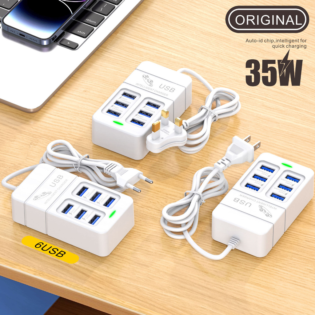 6 Portas Multiport USB Carregador 35W PD Tipo-C Telefone Móvel Carga ...