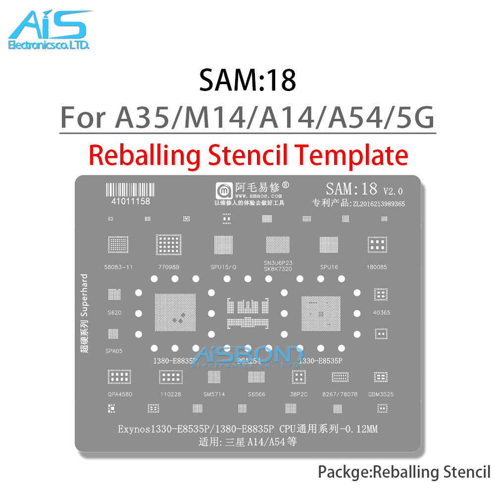 SAM18-20 BGA Stencil Reballing Para Samsung S23/S24Ultra Series SM8550/8650 A35 M14 5G A14 A54 ...