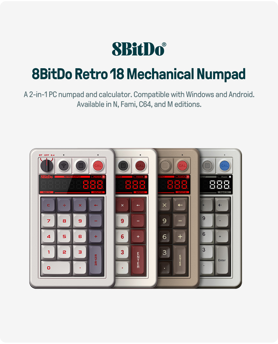 8BitDo Retro 18 Numpad Mecânico , Suporta Modo Calculadora , Bluetooth ...