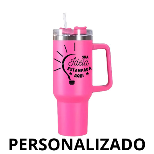 Personalizado - Copo Caneca (1200 ml) Térmica Inox com Alça e Canudo ...