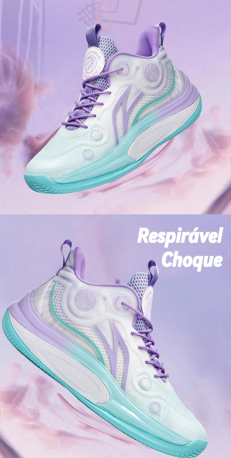 Tênis Basquete Luminoso Roxo Masculino Feminino Respirável Squeaky ...