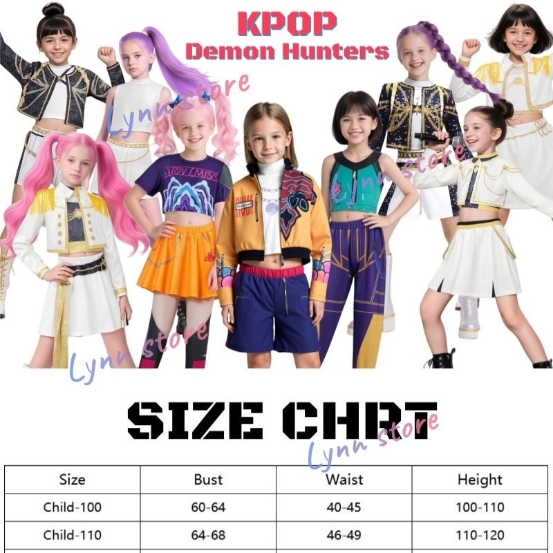 Tamanho infantil KPOP DEMON HUNTERS RUMI ZOEY MIRA Traje e peruca para ...
