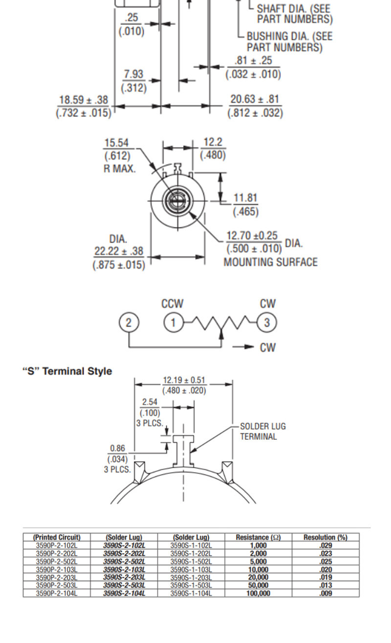 1 Conjunto 3590S Potenciômetro Multivolta Resistor Ajustável 2W 3590S-2 ...