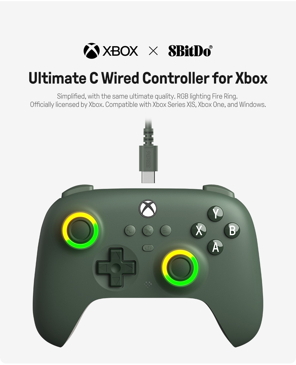 8BitDo Ultimate C Controlador De Jogos Com Fio Para Xbox , RGB Lighting Fire Ring E Joysticks De ...