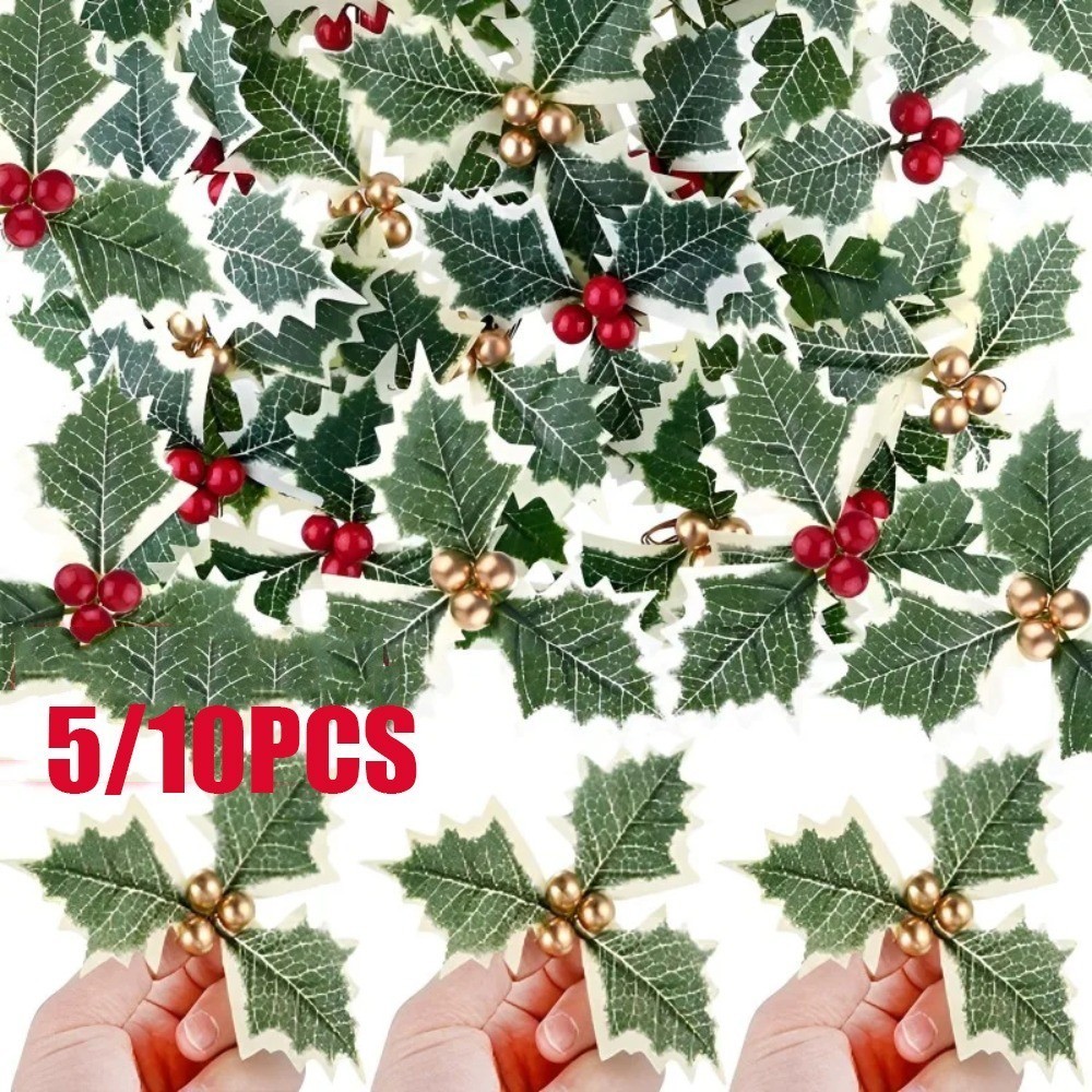 5/10 Pçs Bagas De Azevinho Artificiais Com Folhas DIY Grinalda Planta ...