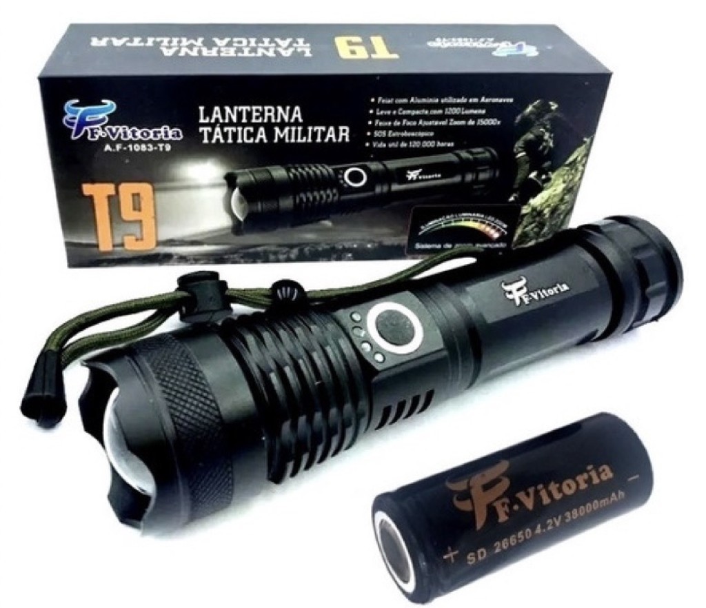Lanterna de LED Potente Tática Recarregável De Alta Potência | Shopee ...