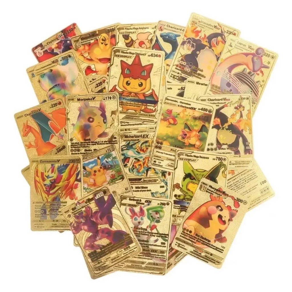 Kit Com 55 Cartas Pokemon Folha De Ouro Douradas | Shopee Brasil