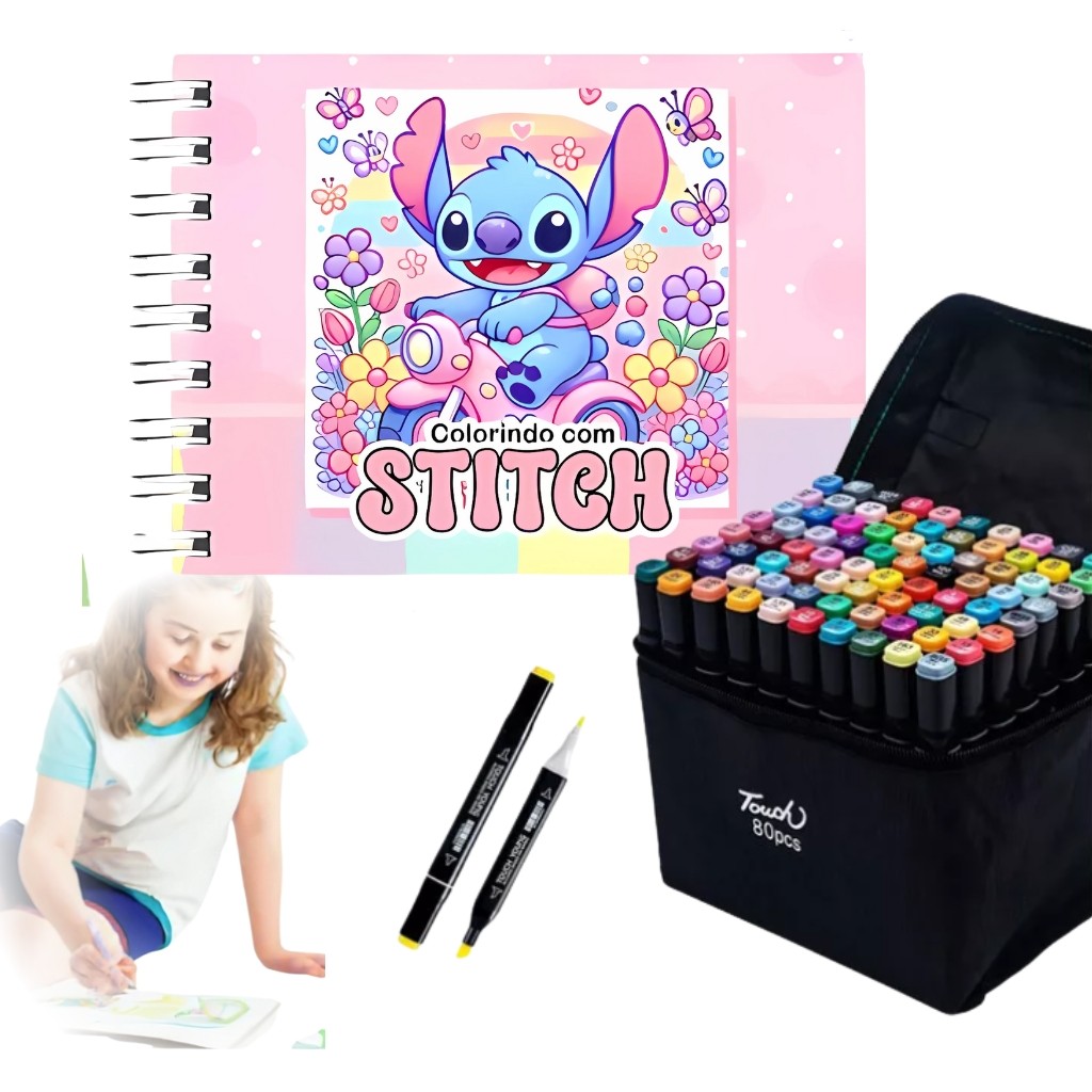 Kit Livro De Colorir Stitch Estilo Bobbie Goods 50 Folhas 180g Com 80 ...