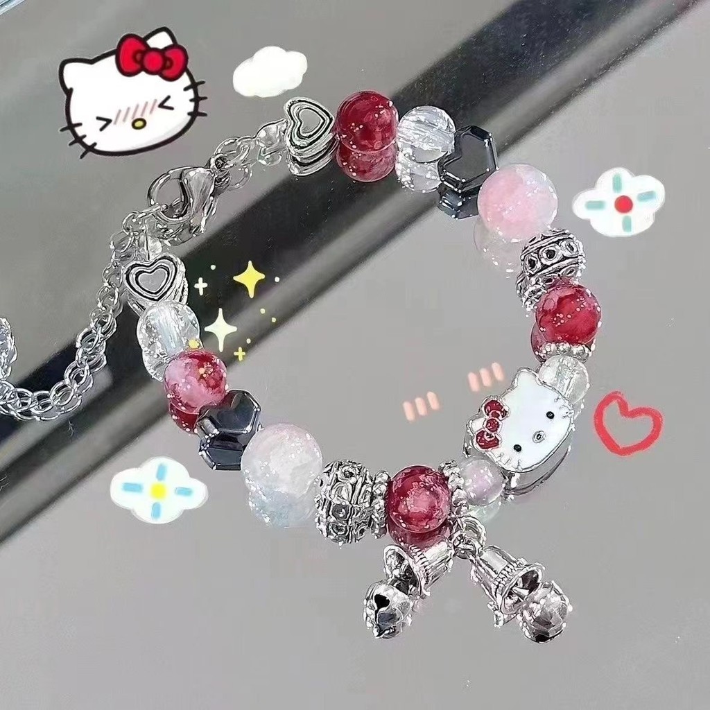 Novo Bonito Dos Desenhos Animados Rosa Frisado Olá Kitty Pulseiras Para ...