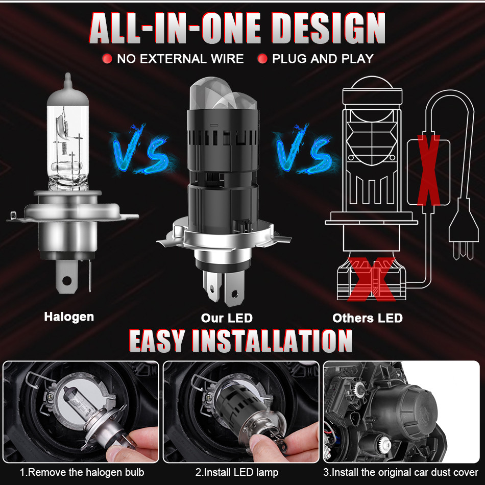 HLXG 300W Bi LED H4 Projetor Sem Fio 30000LM Lâmpadas De Carro De Feixe ...