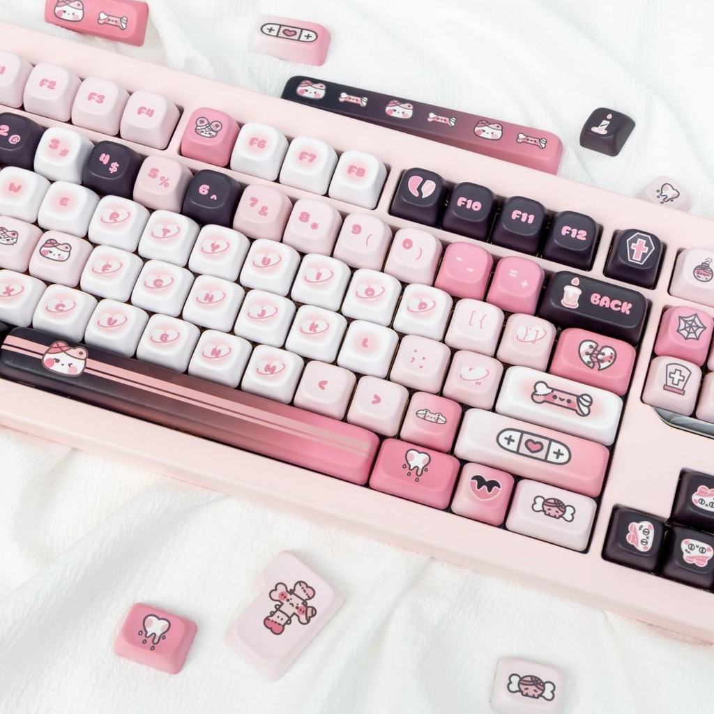 Preto rosa boneca gato keycap FOA Perfil Dye-Sub PBT Keycaps Conjunto ...