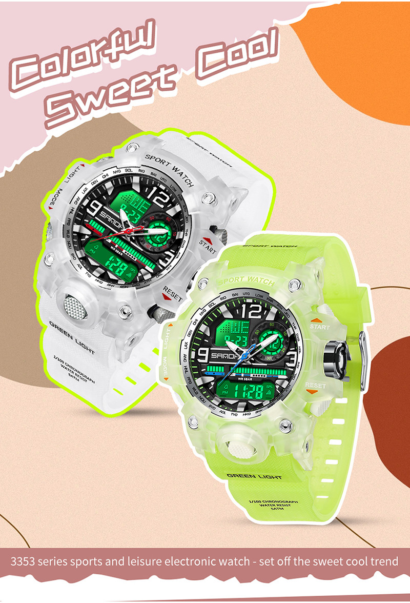 SANDA 3353 Relógio Digital Para Menino Menina Crianças Esportes À Prova ...