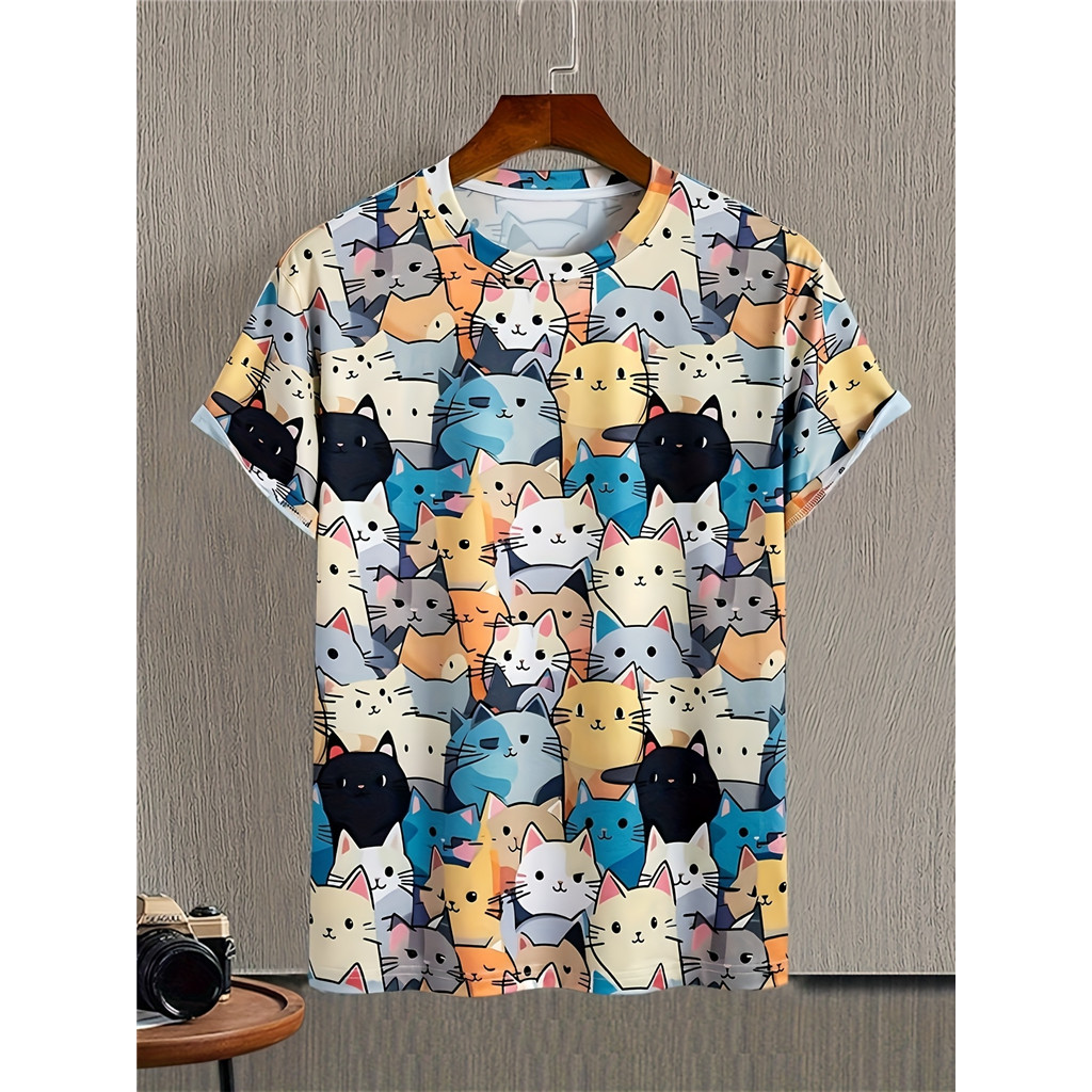 Camiseta Masculina Com Estampa De Gato Fofo De Desenho Animado Macio E ...