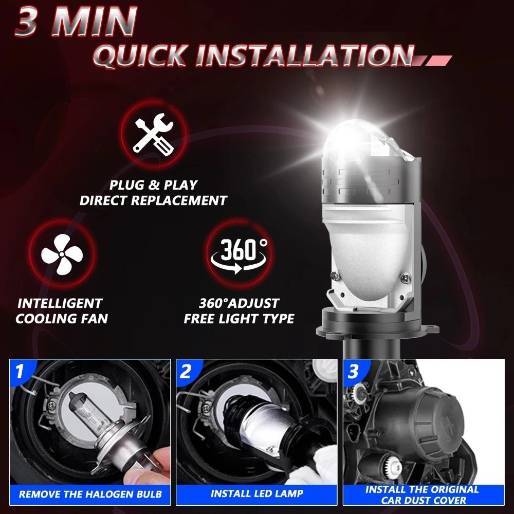 8800lm H4 LED Farol Projetor 96w com Ventilador de Resfriamento 12v ...