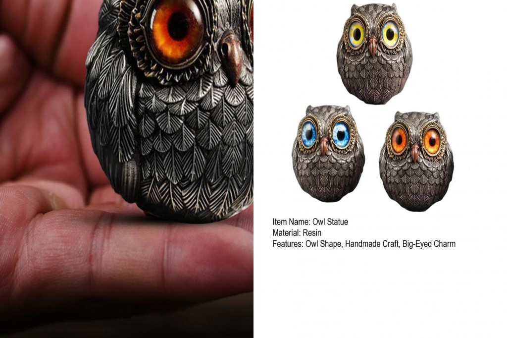 Handmade Owl Sculpture Intricate Design Realistic Statue with Big Eyes ...