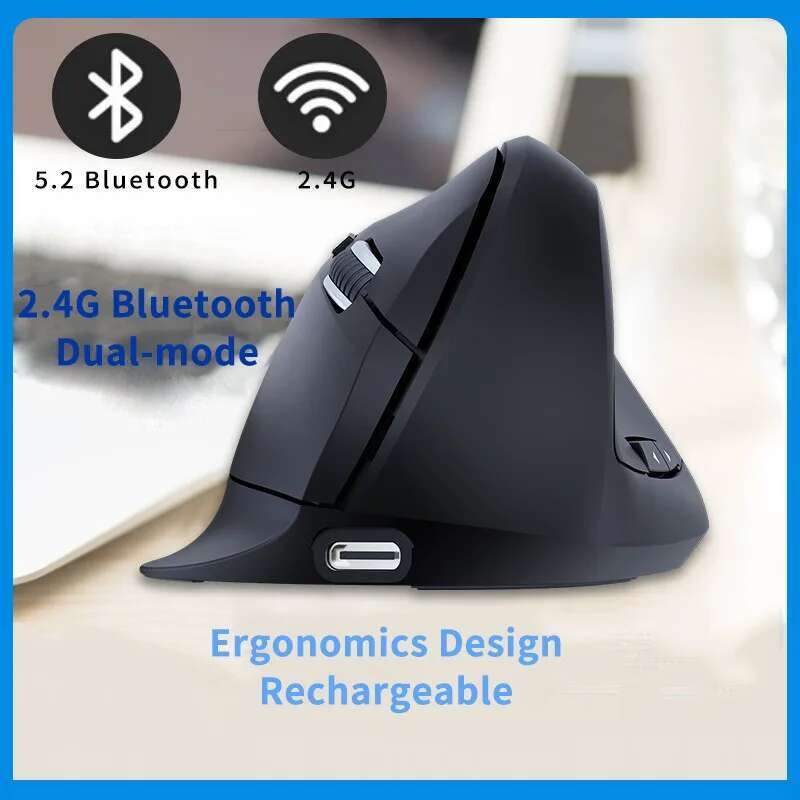 Mouse De Modo Duplo Sem Fio 2.4G + Bluetooth Ergonomia Vertical Recarregável Mause Com Chave ...