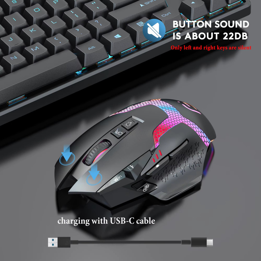 Mouse Bluetooth Para Jogos Sem Fio , USB Tipo-C , Recarregável , 10 ...