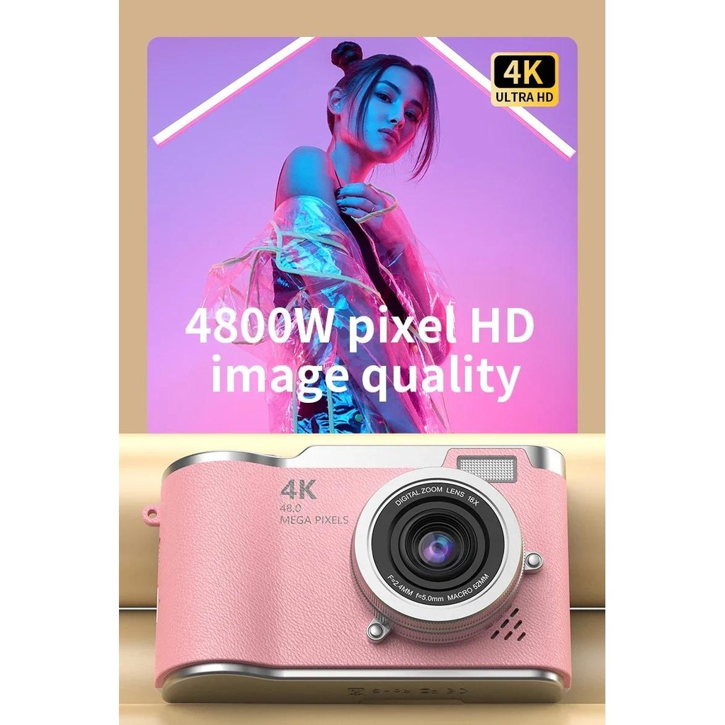 Câmera Digital Com Zoom 4K CCD 8X Para Estudante Fotográfica Compacta De 48MP 180 ° Selfile Tela ...