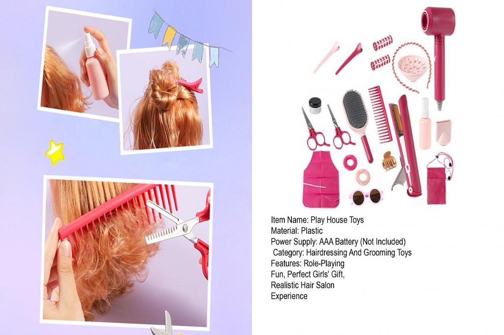 Pretend Hairdresser Toy Beauty Salon Play 22-piece Girls Hair Set ...