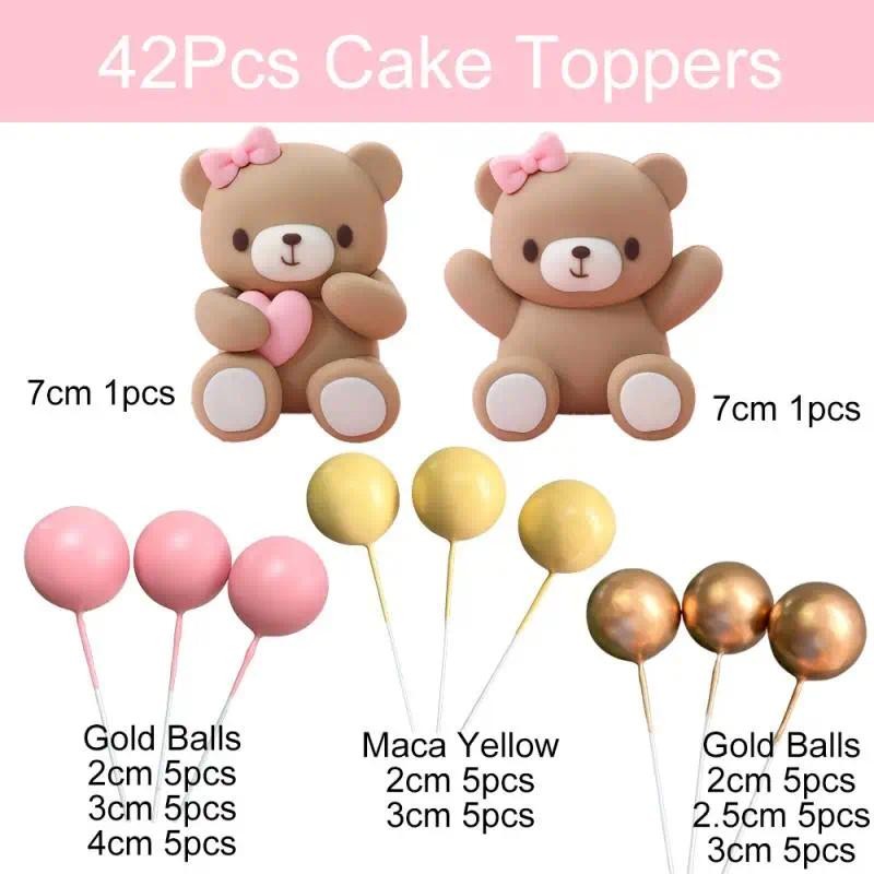 42 Pçs/Set Rosa Urso Bolo Toppers Ouro Amarelo Bolas Redondas Suporte ...