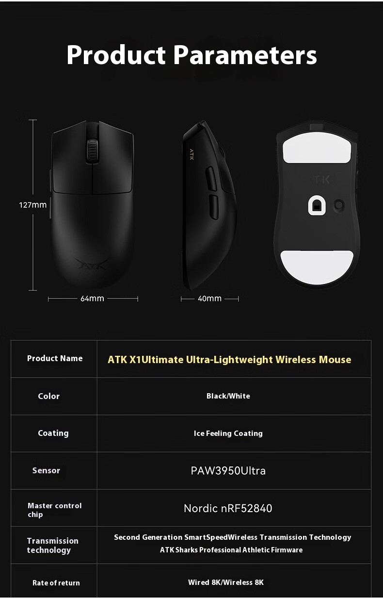 ATK X1 Pro/Max/Ultra/Ultimate Mouse Para Jogos Sem Fio Personalizado PAW3950Ultra 8k Taxa De ...