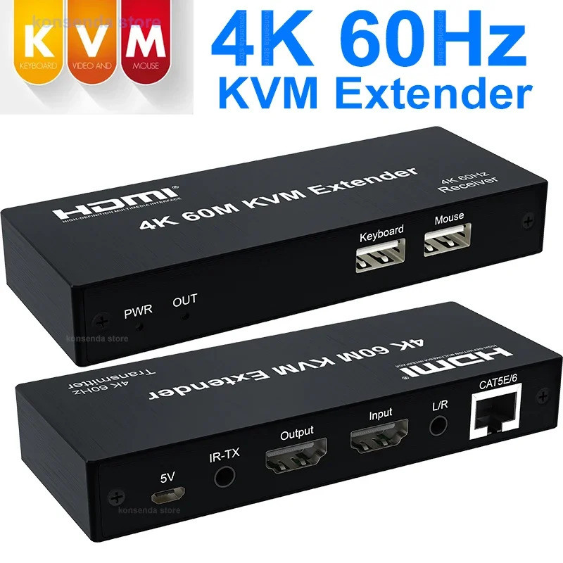 Extensor HDMI KVM 4K 60Hz Sobre Cabo Rj45 Cat6 60M Rj45 Ethernet Kit ...