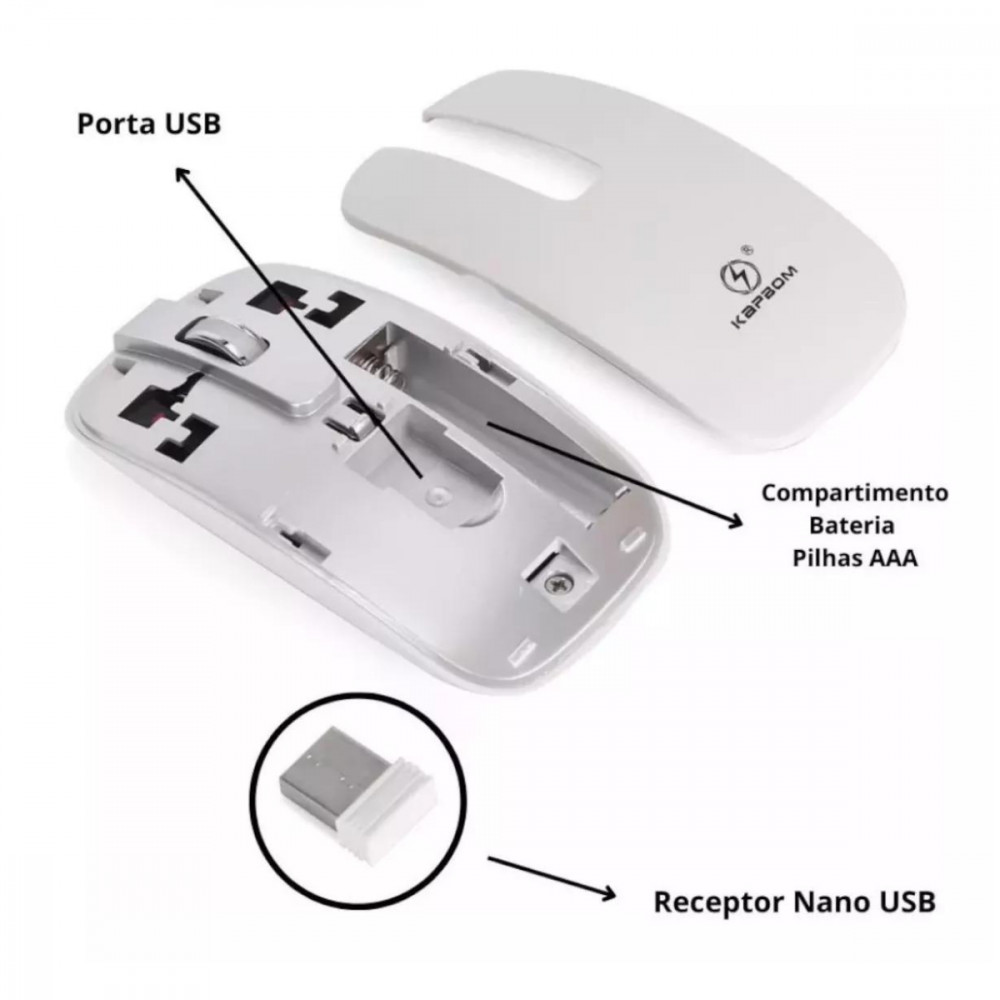 Kit Teclado e Mouse Sem Fio Branco ABNT2 Kapbom KA-666 | Shopee Brasil