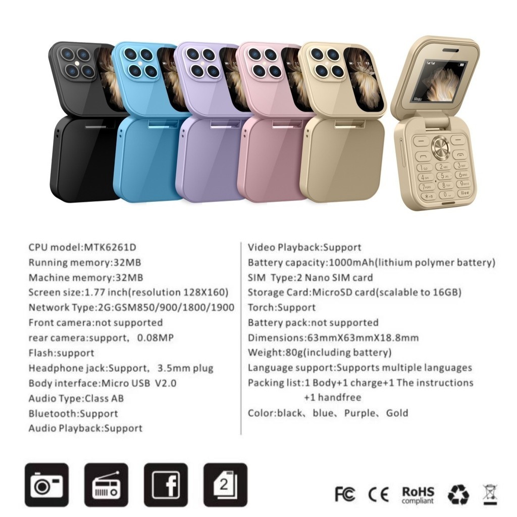 Mini folding phone Telefone Dobrável HALB Flip , Celular Voice I17pro ...