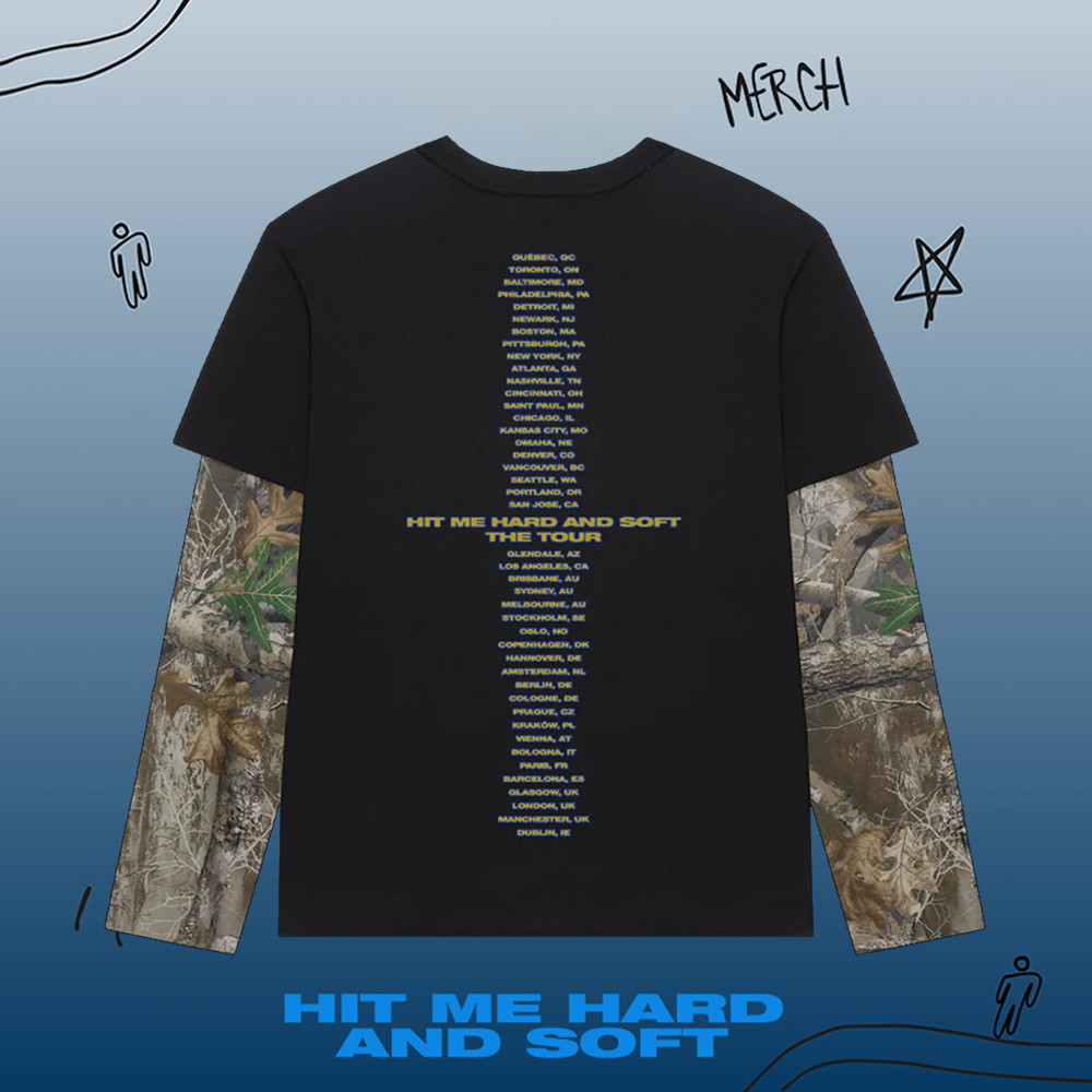 Billie Eilish Hit Me Hard And Soft Tour Camo Layered Camiseta De Manga