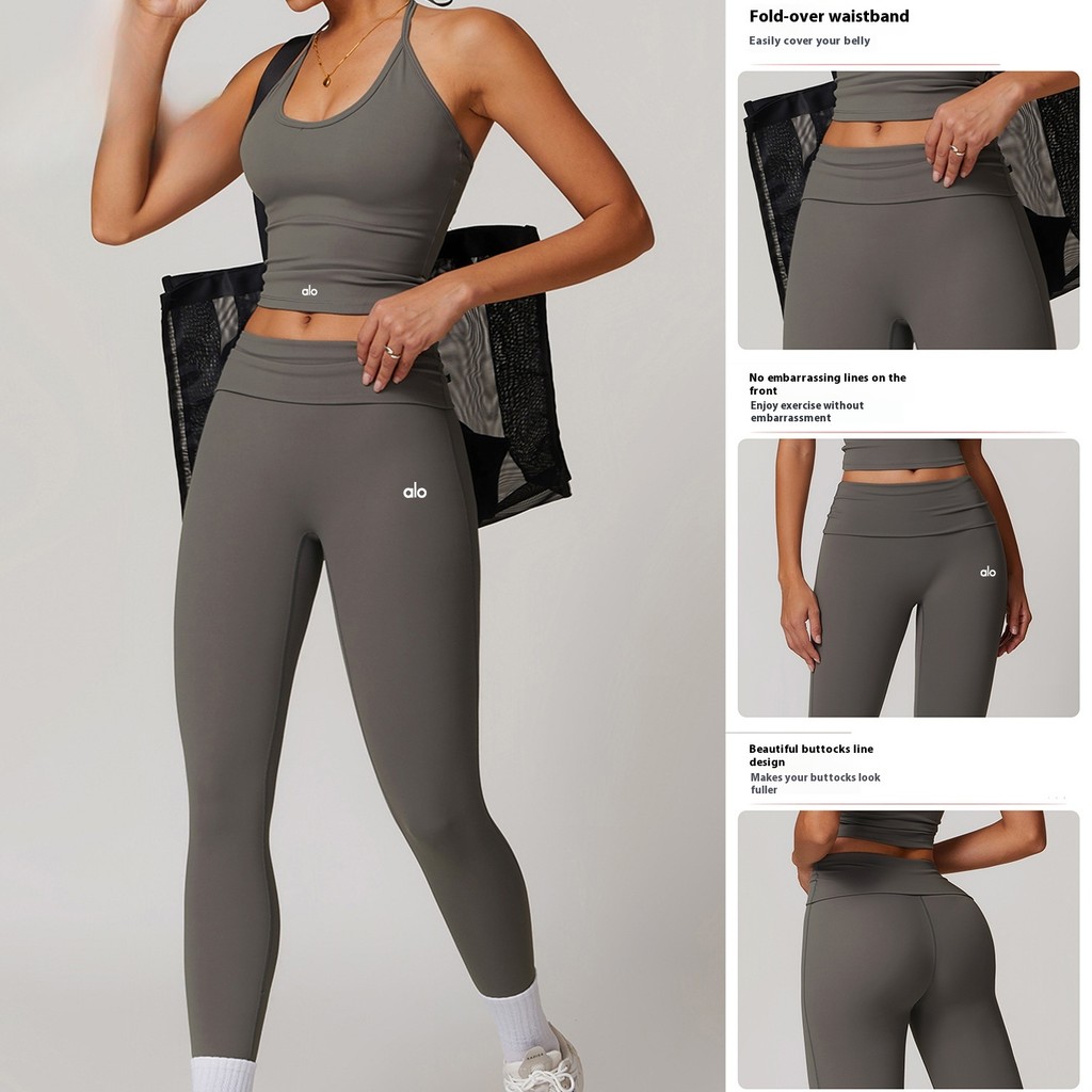 Alo Yoga Mulheres Apertado Dobrável Cintura Alta Hip Lift Yoga Pants ...