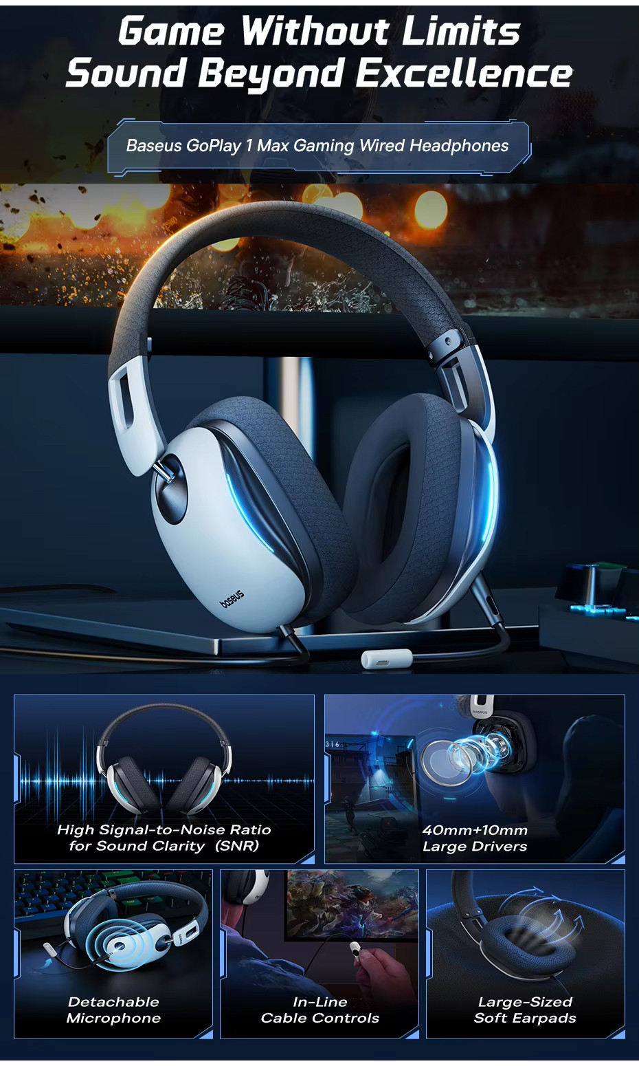 Baseus GoPlay 1 + Max Fones De Ouvido Para Jogos PS5 PS4 XBOX PC Mac 3. ...