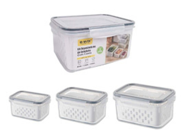 Kit 3 Organizadores Geladeira 850ML/1750ML/3300ML Alimentos | Shopee Brasil