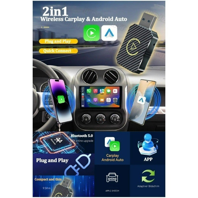 Adaptador Android Sem Fio CarPlay Automático 2 Em 1 Mini Caixa Plug & Play AI Box BT WiFi Para ...