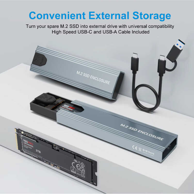 Acordo duplo M.2 SSD Caixa NVMe/SATA Alta Velocidade 10Gbps Alumínio ...