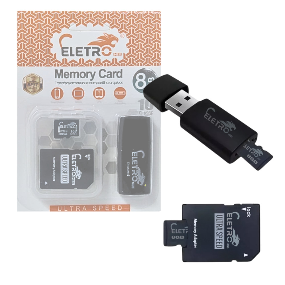 Cartão de Memória 8GB Pen Drive 3 Em 1 Classe 10 Eletromex EL-MC-8 ...