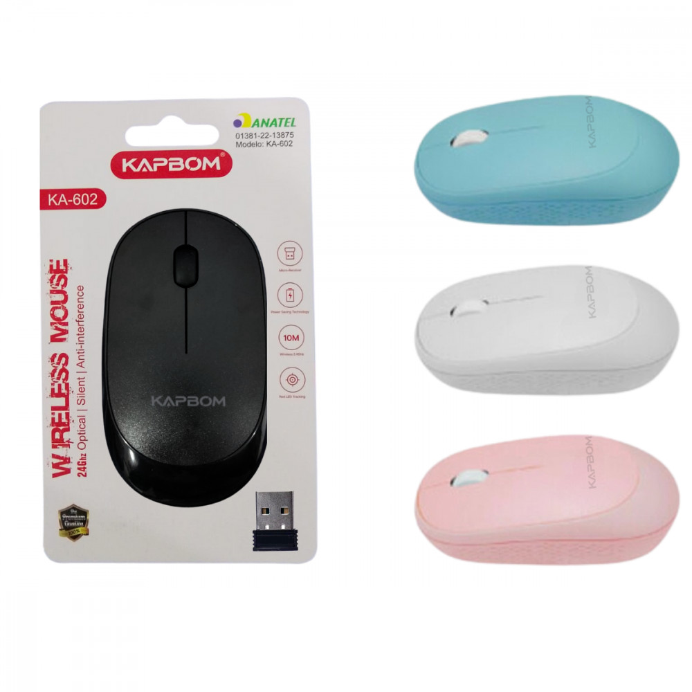 Mouse Optico Sem Fio 1600dpi PC Notebook Kapbom KA-602 (***COR ROSA ...