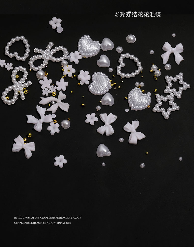 Acessórios de nail art mistos com laço, coração e flor de cinco pétalas ...