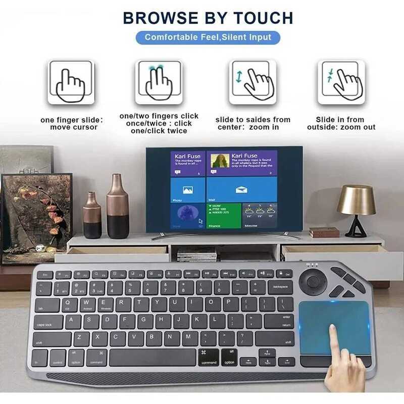 Teclado Bluetooth 2.4G Sem Fio Com Touchpad Recarregável De Fácil ...