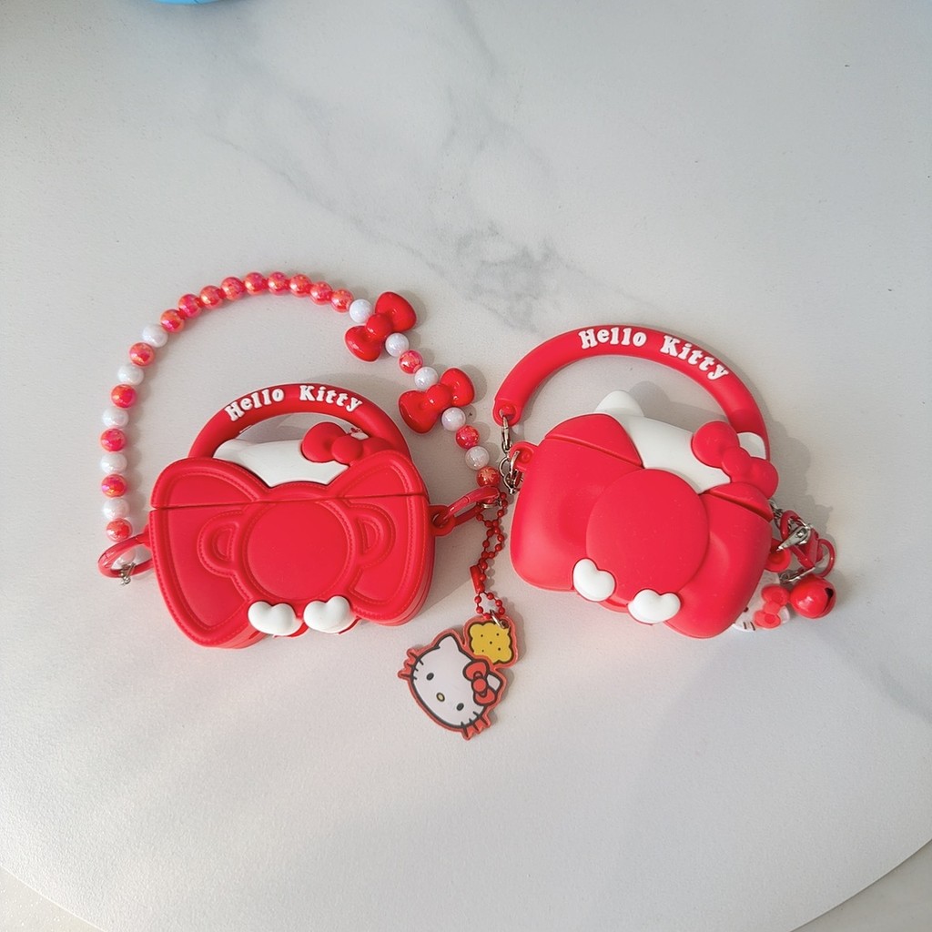 Bonito Desenho Animado Vermelho Hello Kitty Bow Portátil Para AirPods ...