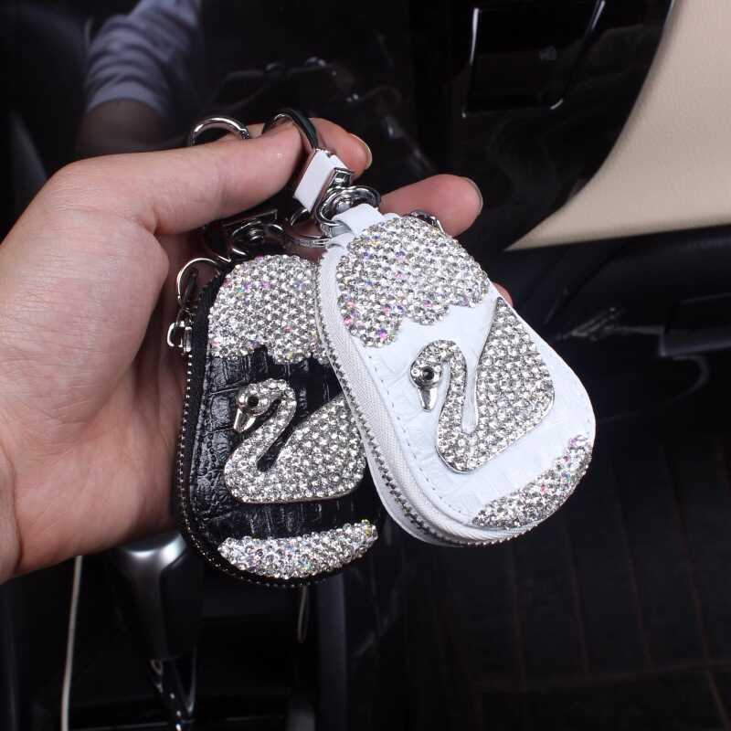 Swan diamante caso chave do carro com diamante caso chave do carro saco ...