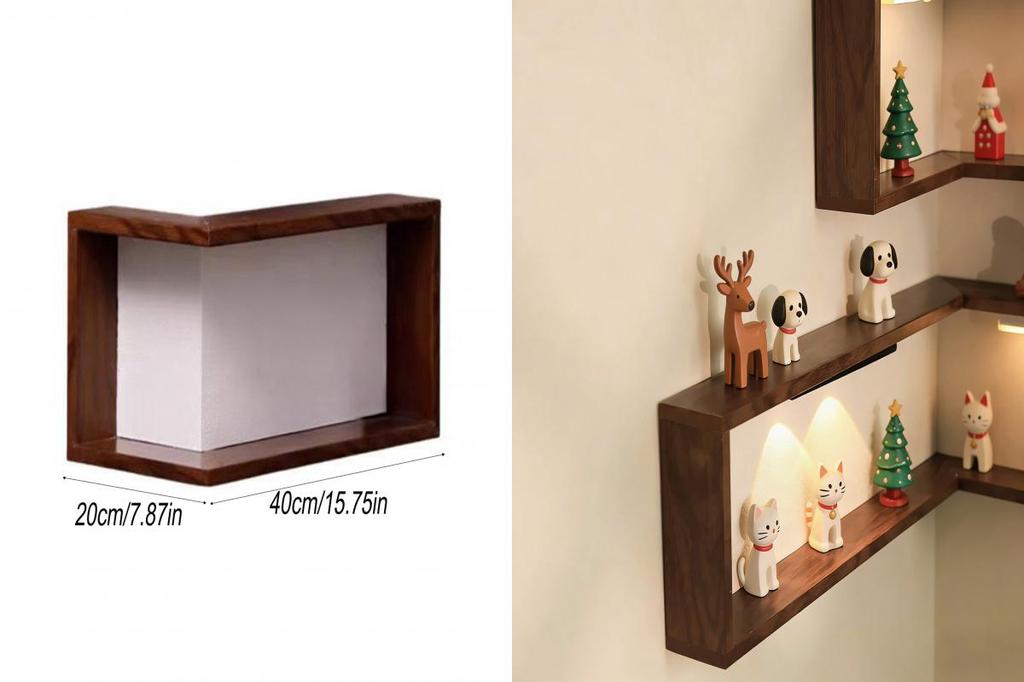 Bookshelf Storage Corner Shelf Wooden Wall Shelves Floating Rack – Wall ...