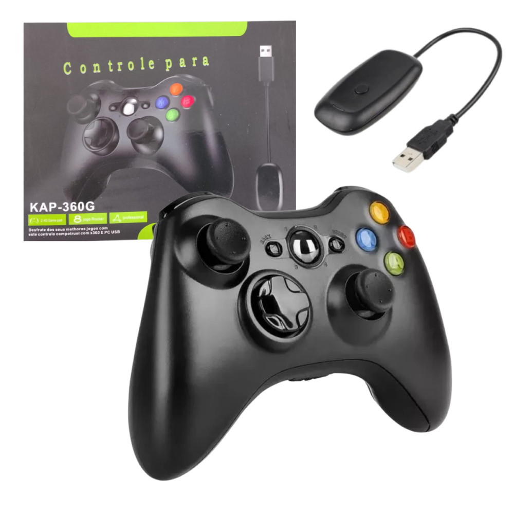 Controle Gamer Bluetooth Xbox 360 -SEM FIO- Wireless 2.4G Joystick com ...