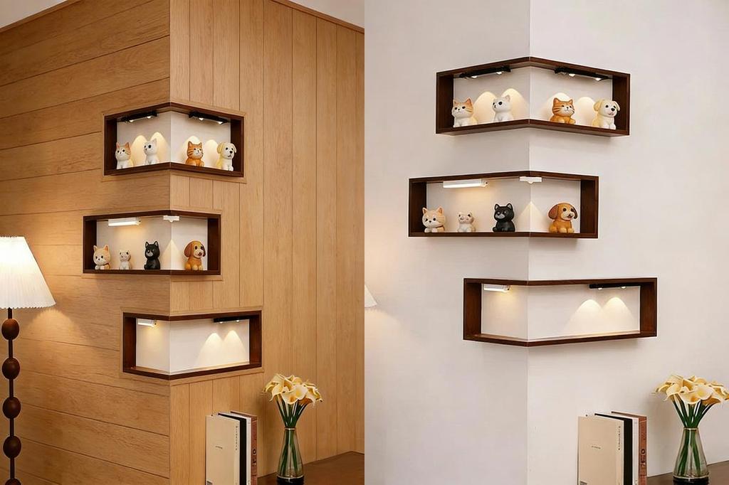 Bookshelf Storage Corner Shelf Wooden Wall Shelves Floating Rack – Wall ...