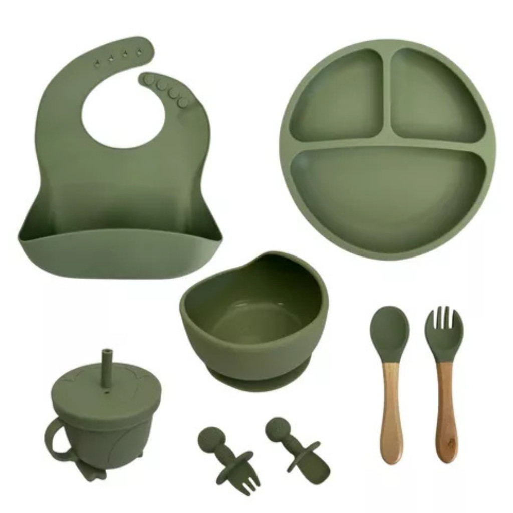 VERDE ESCURO - Jogo Introdução Alimentar Bebê Utensílios em Silicone ...