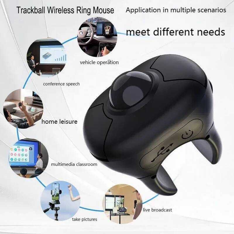Rato Sem Fio Trackball Anel 2.4G Bluetooth Modo Duplo Dedo Mouse E-Book ...